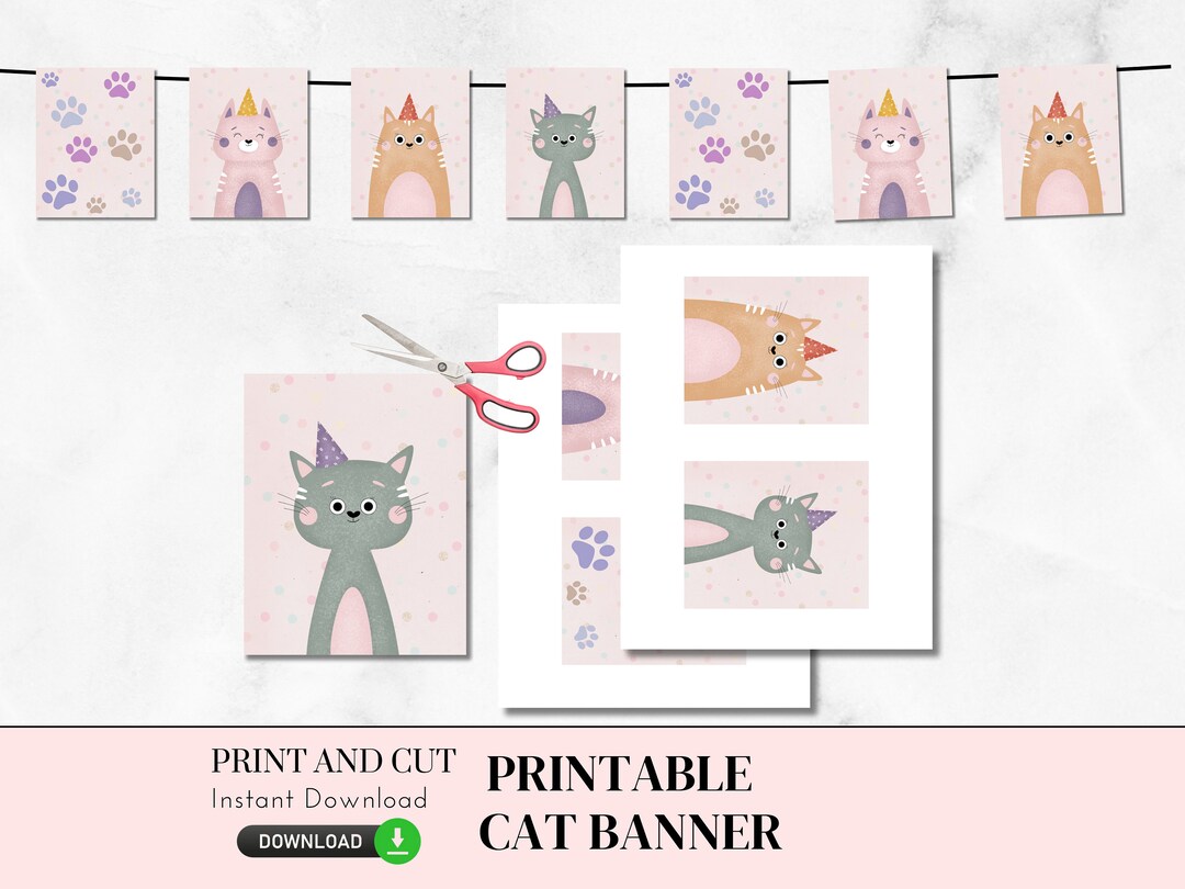 Printable Cat Banner - Digital, Let's Pawty, Cat Adoption, Pet Party ...