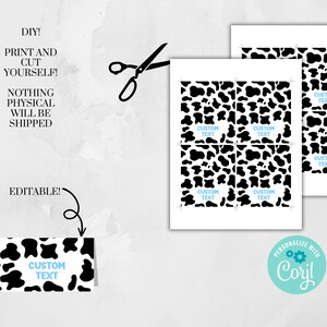 Cow Print Place Cards Printable and Editable - Customize, DIY, Name ...