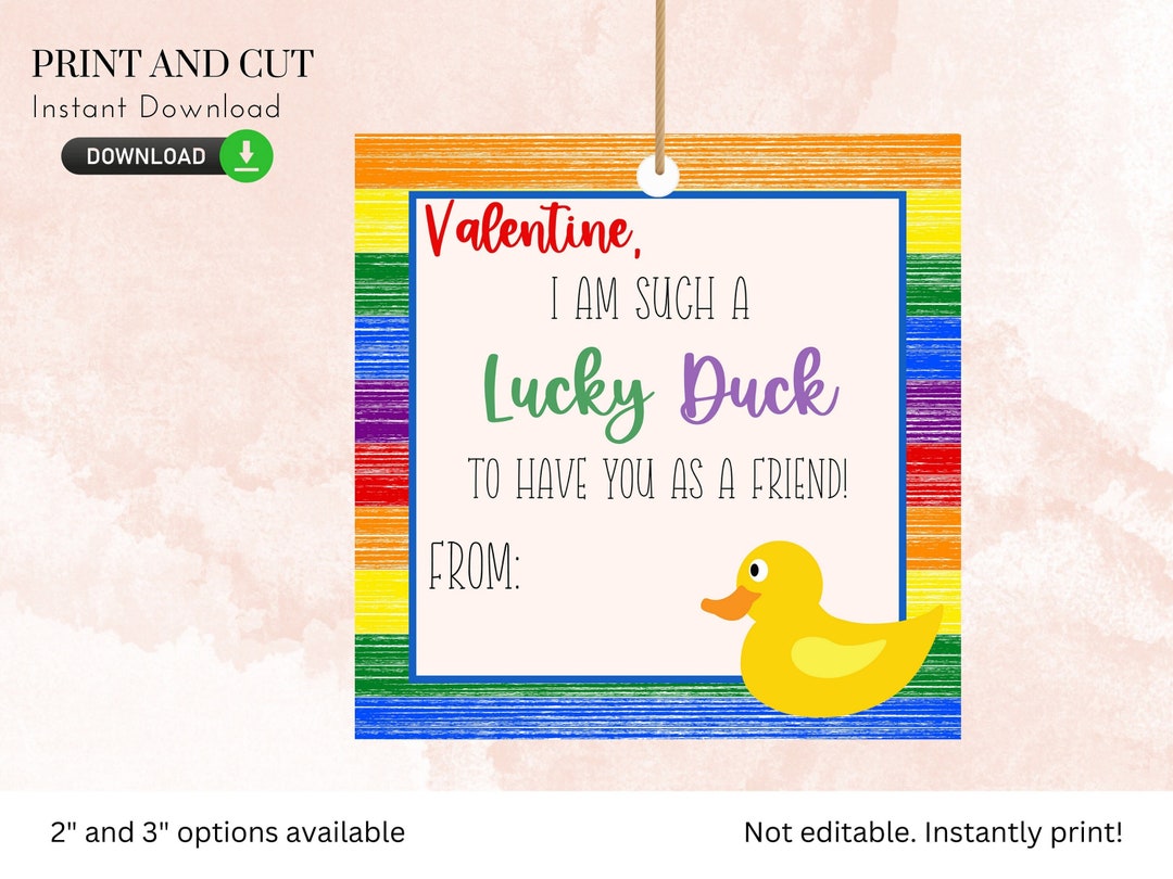 Lucky Duck Valentines Tag- Printable -valentines Day Card, School Vday ...