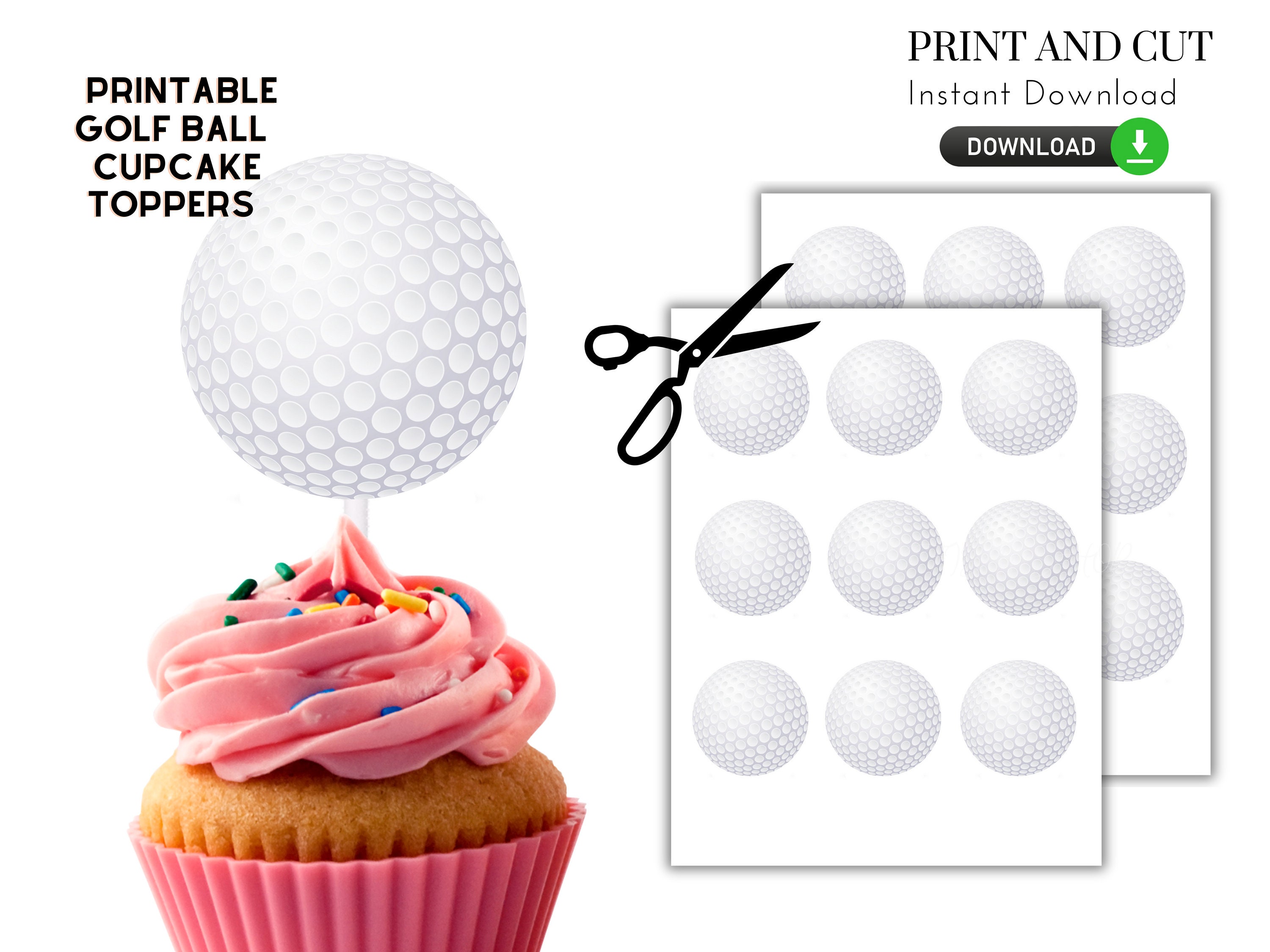 Golf Ball DIGITAL Cupcake Toppers - Do It Yourself, Printable, DIY ...