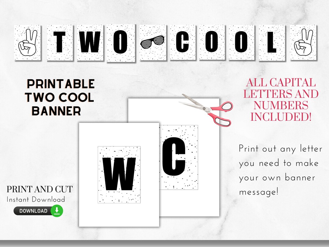 Two Cool Banner - Printable - Digital Download, 2nd Birthday Garland ...