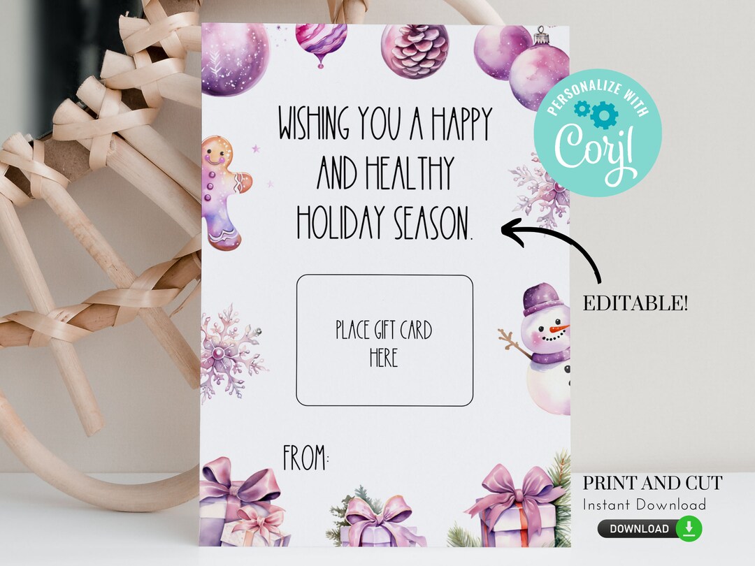 Printable and Editable Christmas Gift Card Holder - Holiday, Teacher ...