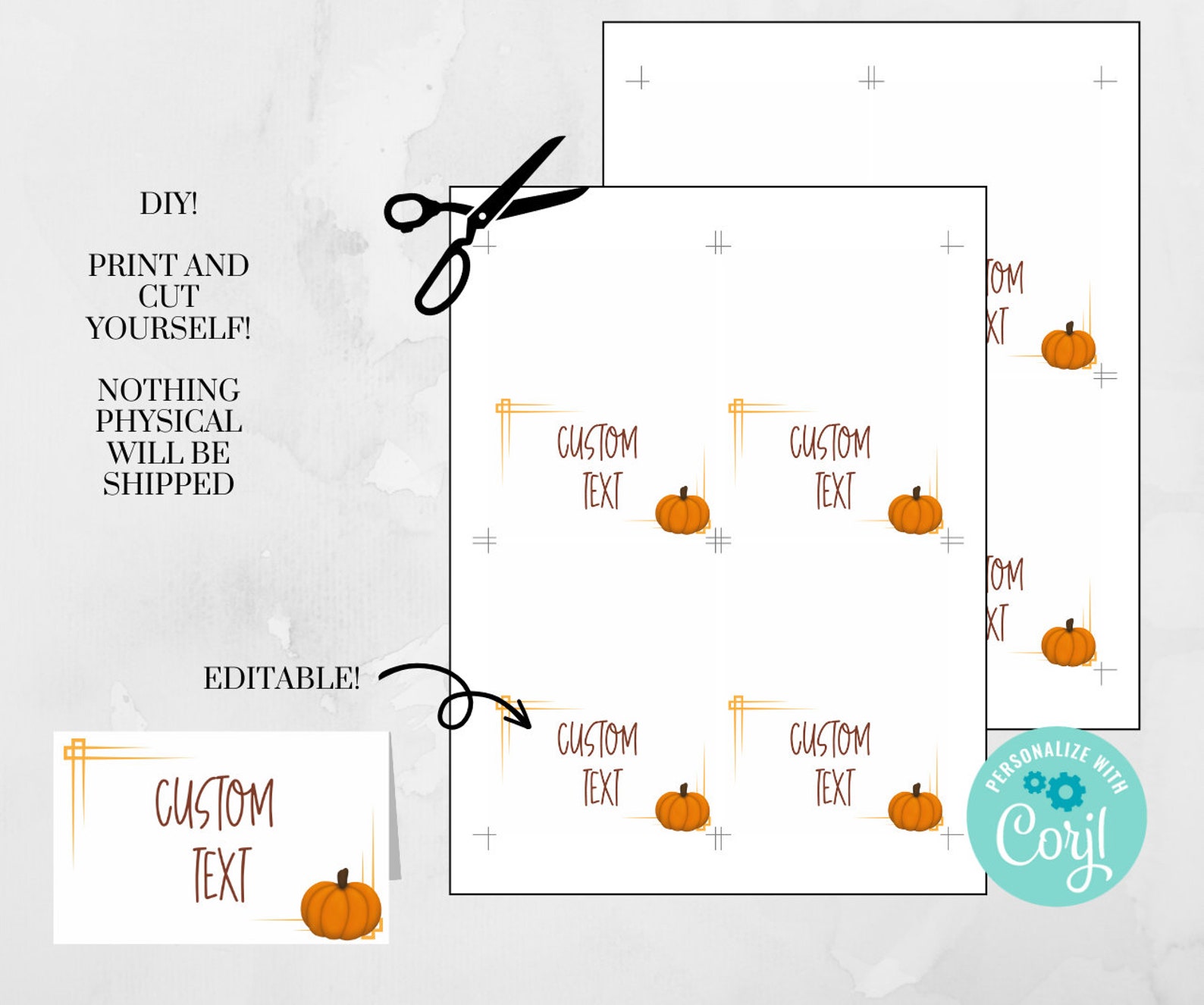 Printable and Editable Pumpkin Place Cards - Customize, DIY, Halloween ...