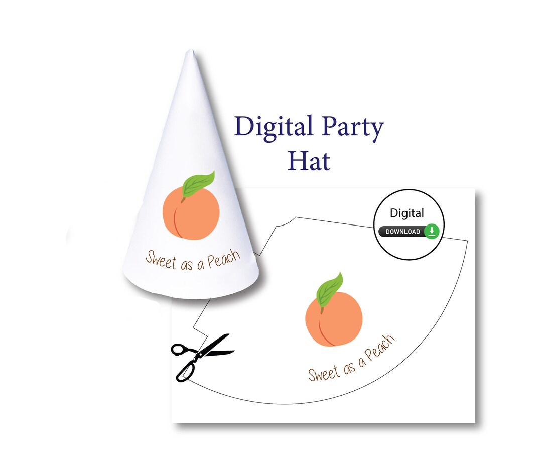 Digital Sweet as a Peach Party Hat - DIY, Download, Bday Party, One ...