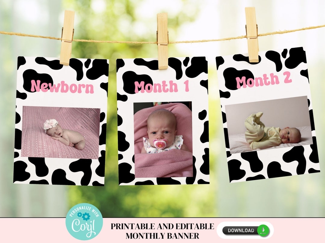 Printable Cow Print Monthly Banner - First Birthday, Photo Banner, Holy ...