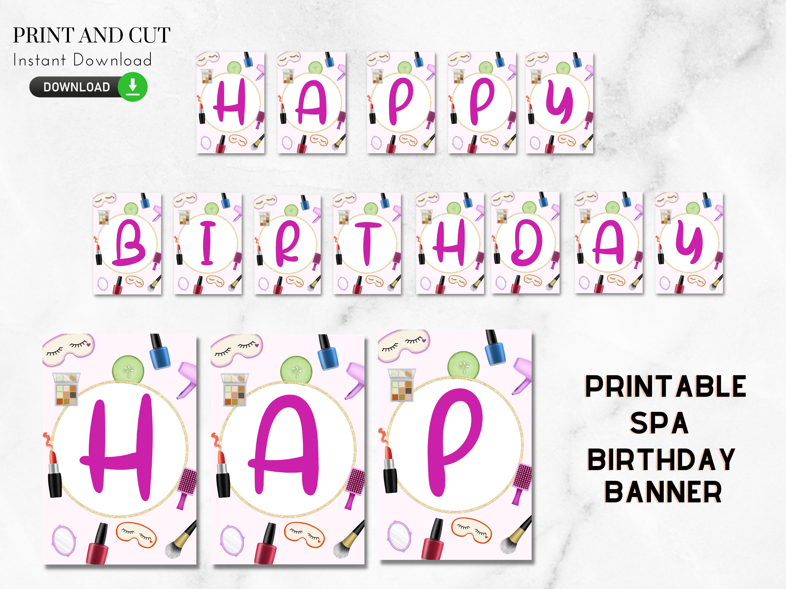 Spa Themed Happy Birthday Banner (PRINTABLE) - DIY Spa Garland, Makeup ...