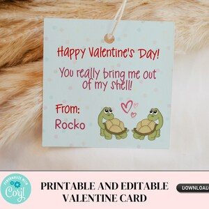 Turtle Valentine Tag- Printable and Editable -valentines Day Card ...