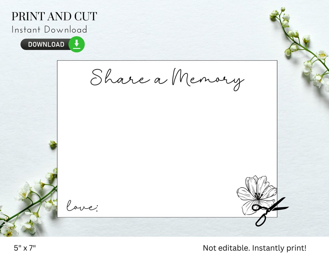 Share a Memory Card - Printable - DIY, My Favorite Memory, Simple ...