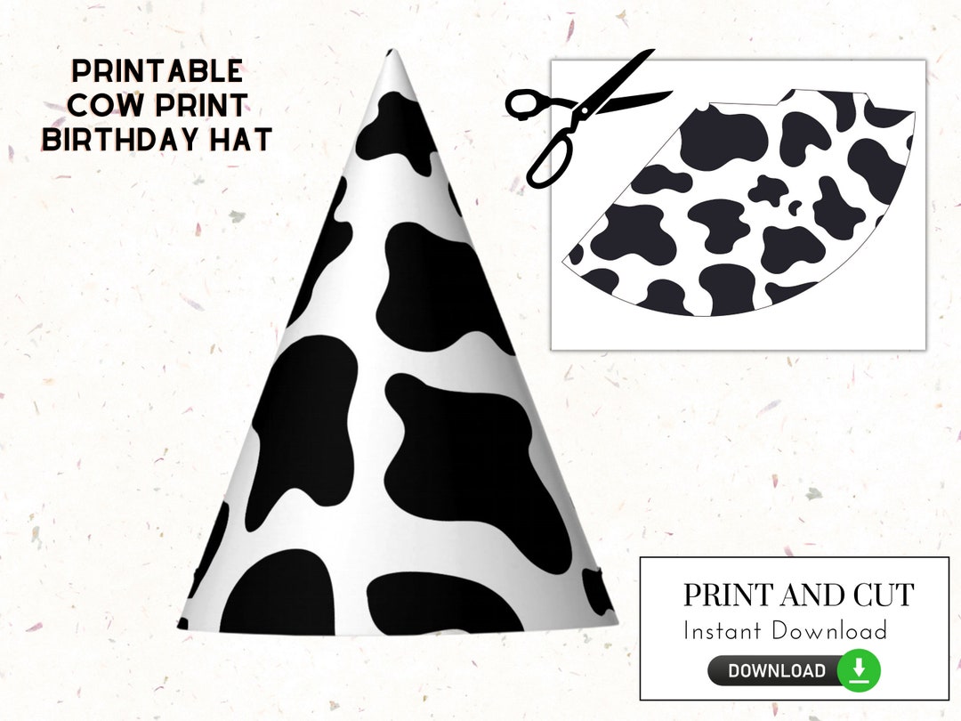 Printable Cow Print Party Hat (DIY) - Download, Bday Party, Farm ...