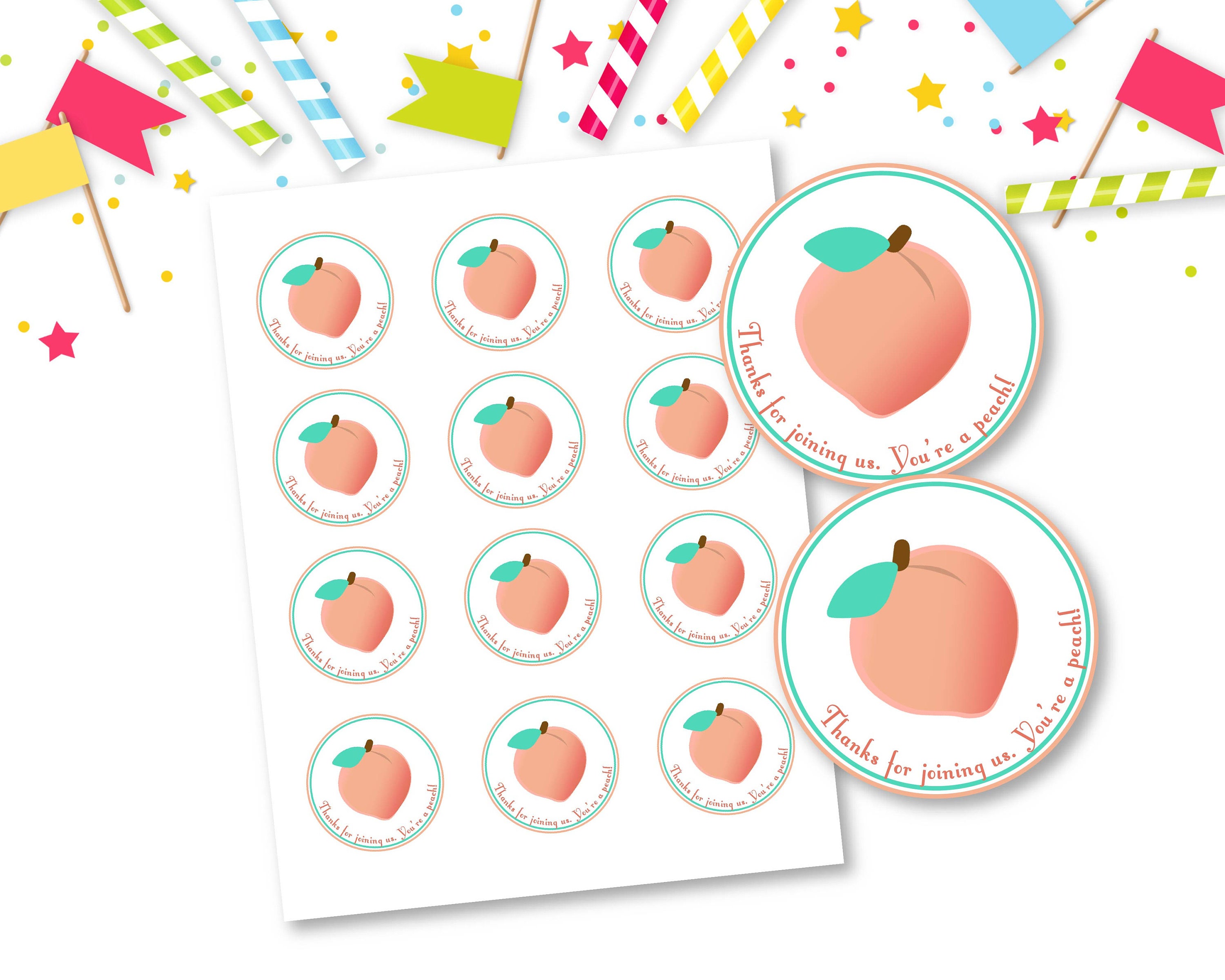 Sweet as a Peach Favor Tags or Stickers - INSTANT DOWNLOAD - Birthday ...
