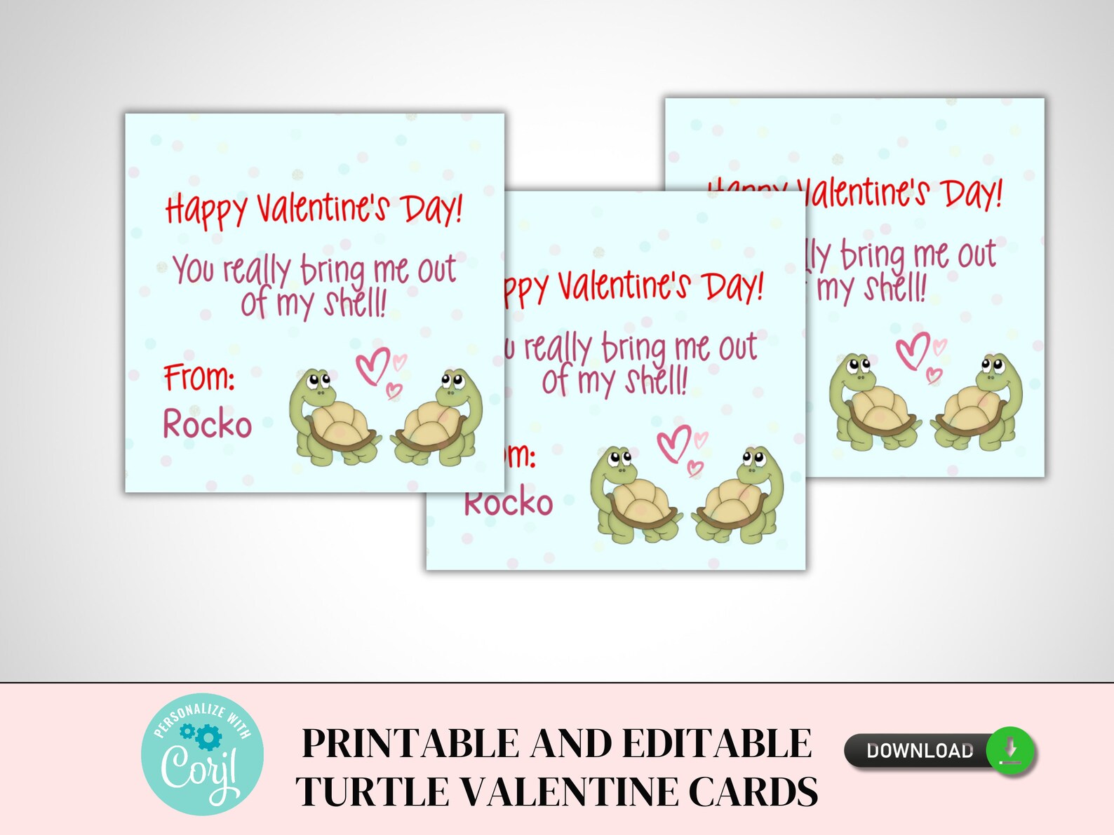 Turtle Valentine Tag- Printable and Editable -valentines Day Card ...