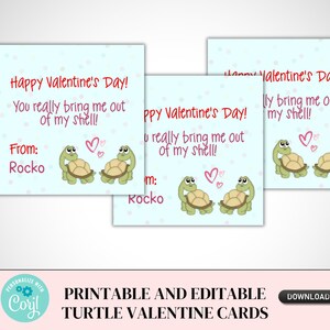 Turtle Valentine Tag- Printable and Editable -valentines Day Card ...