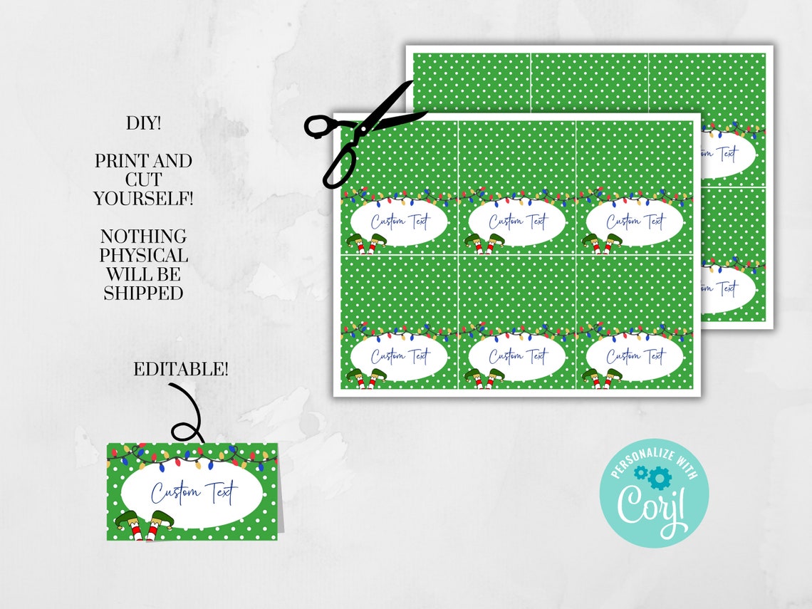 Printable and Editable Elf Place Cards - Customize, DIY, Christmas ...
