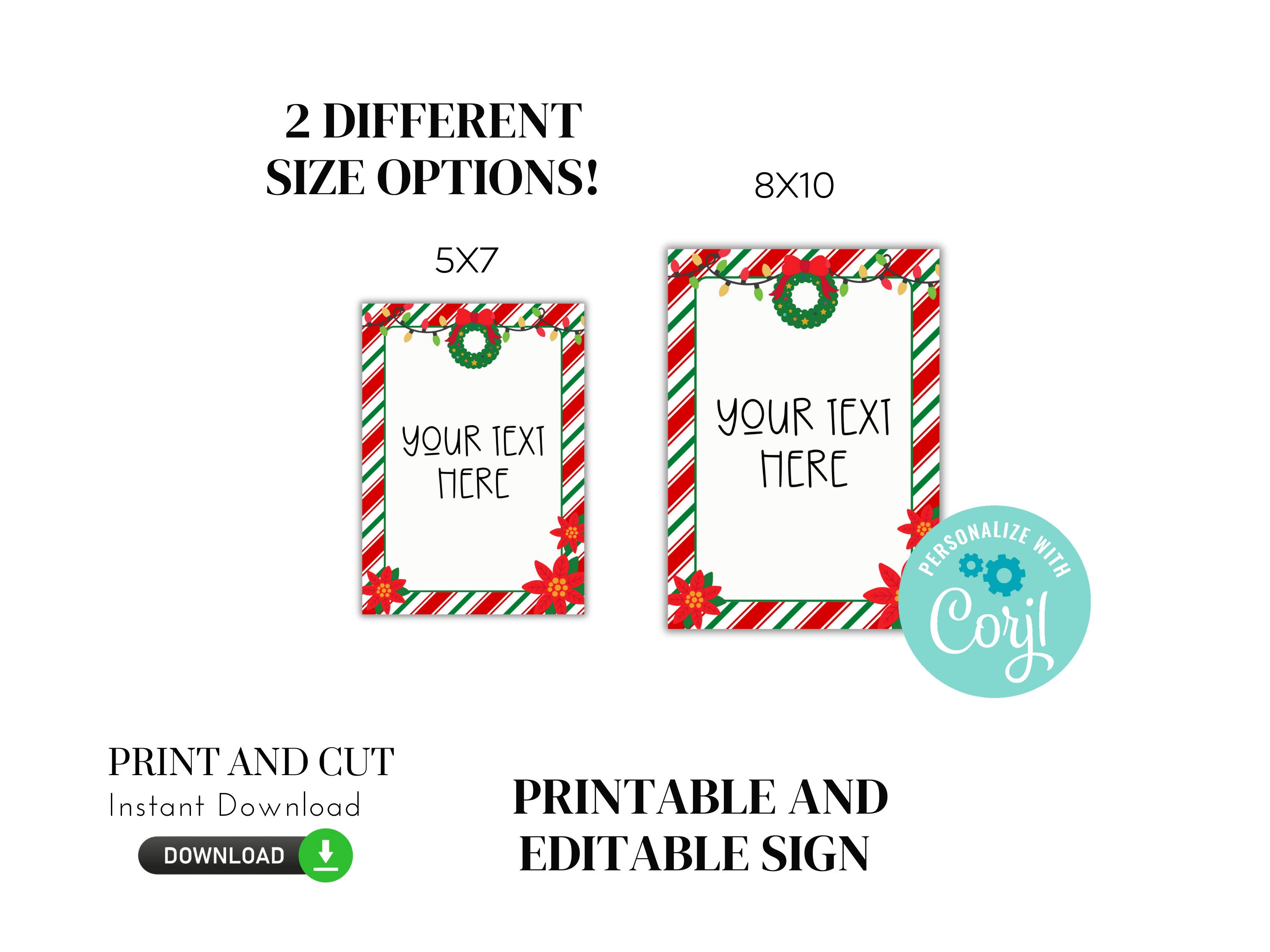 Christmas Sign (printable and Editable) - Custom Text, Ornaments, Santa ...