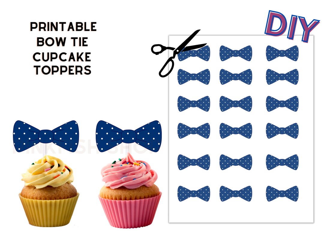Blue Bow Tie Cupcake Toppers printable Digital Baby Shower, DIY, Print ...