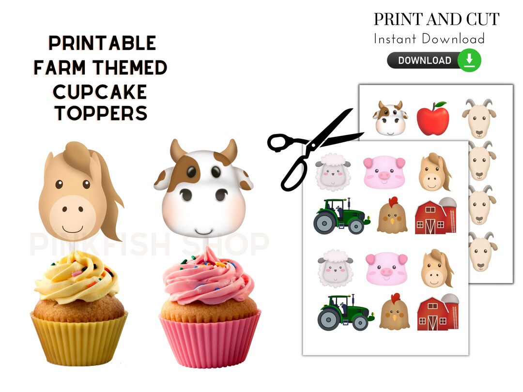 Farm Cupcake Toppers (printable) - Digital Cow Toppers, DIY, Print and ...