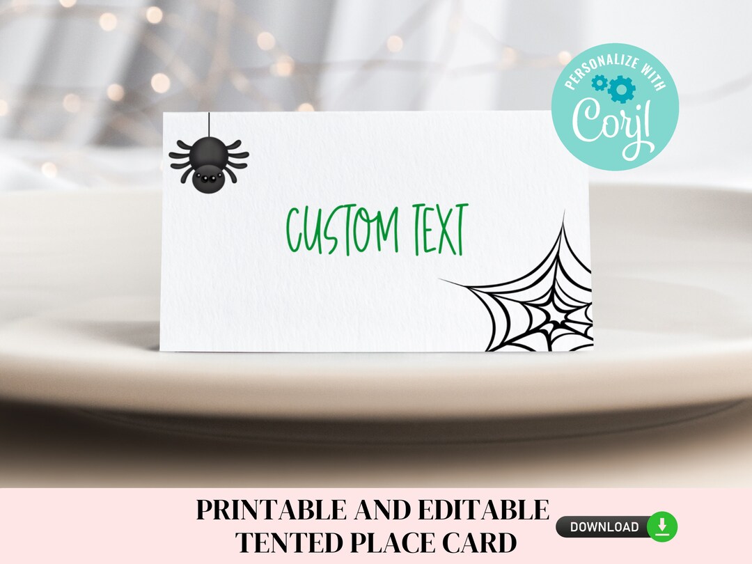 Printable and Editable Spider Place Cards Customize, DIY, Halloween ...