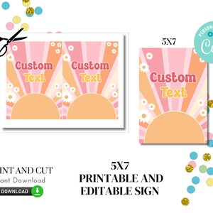 Editable and Printable Groovy Sign 5x7- Custom Text, Retro Birthday ...