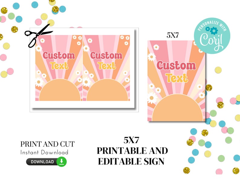 Editable and Printable Groovy Sign 5x7 Custom Text, Retro Birthday ...