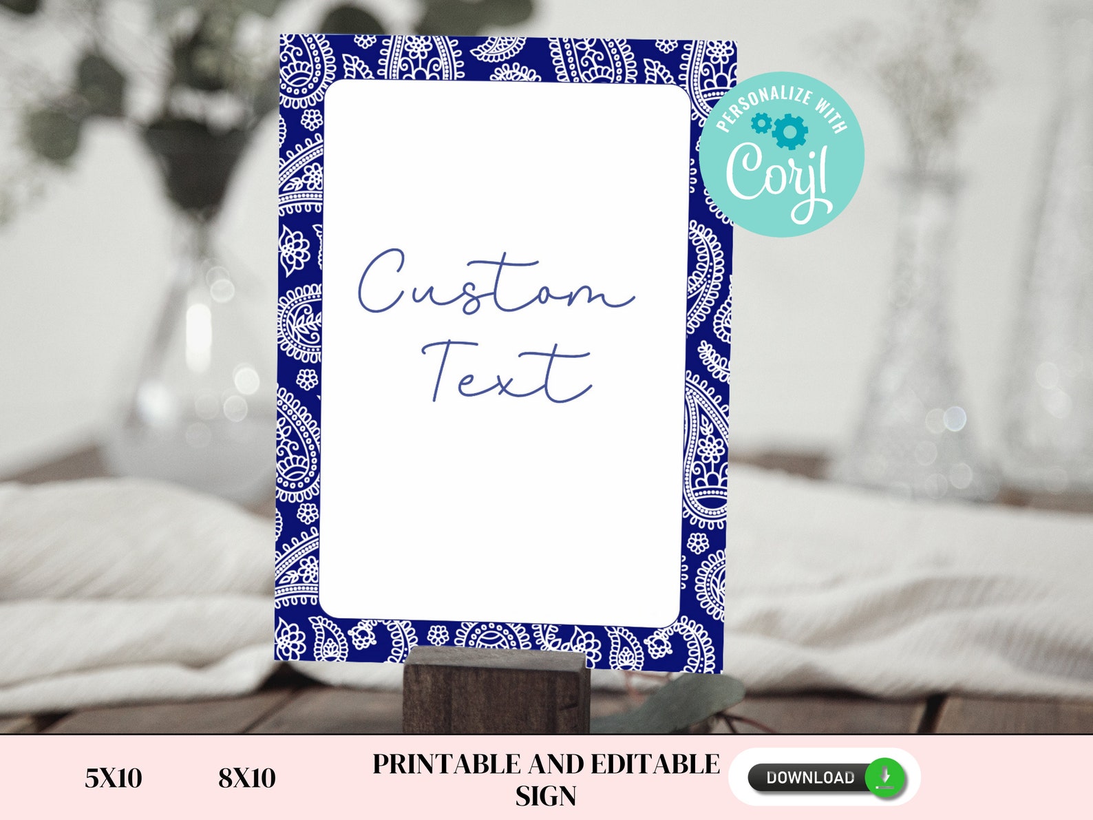 Printable Blue Bandana Sign, Editable, Rodeo Birthday Decorations Table ...