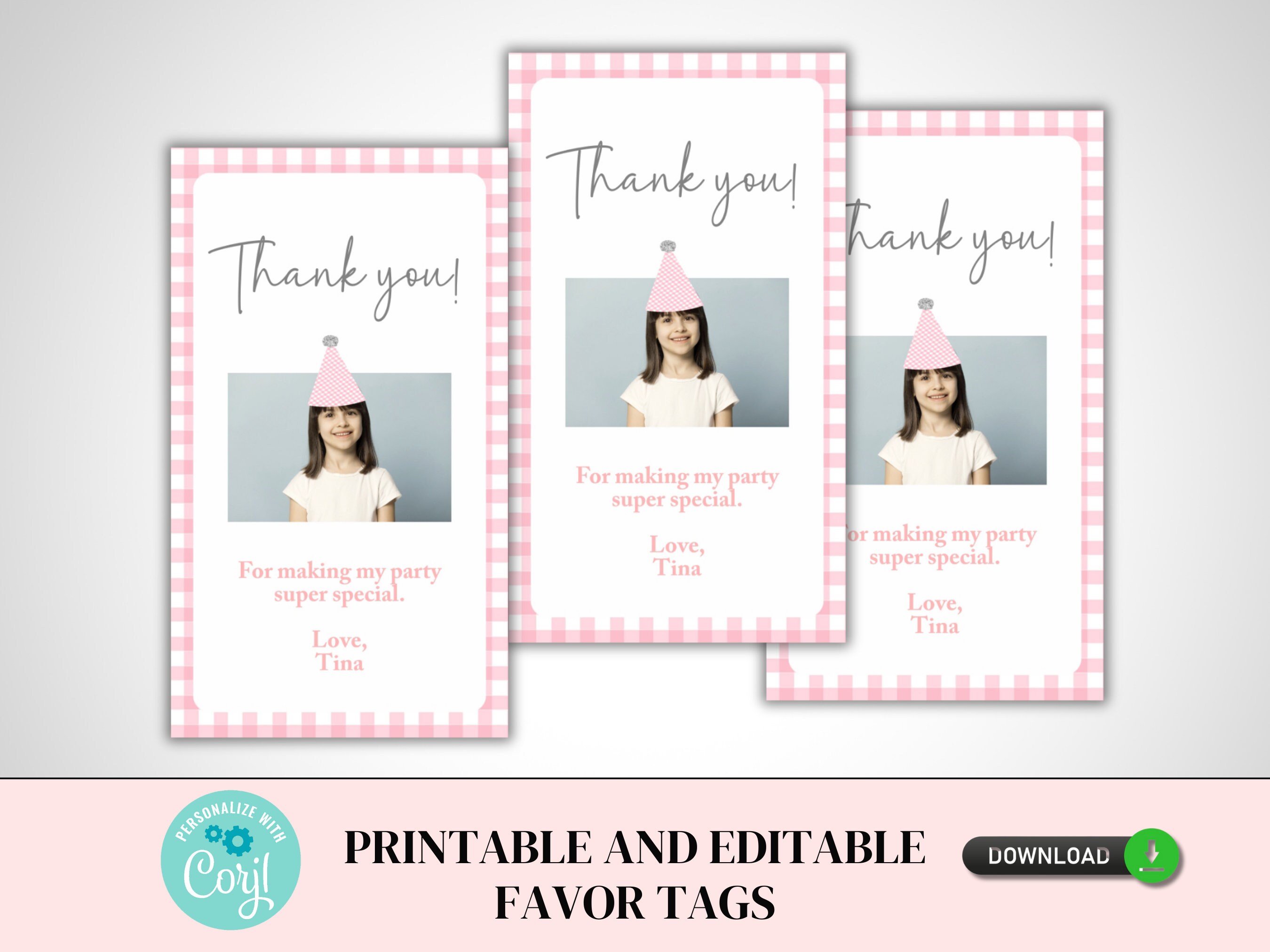 Pink Gingham Favor Tagprintable and Editable It's a Girl Baby Shower ...