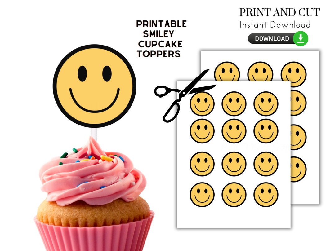 Smiley Cupcake Toppers (printable) - Groovy Party, Two Groovy, Two Cool ...