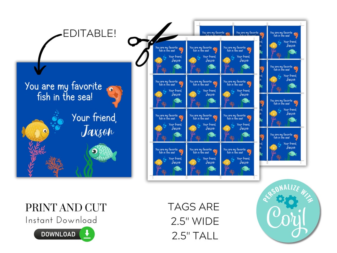 Fishing Valentines Tag- Printable and Editable -valentines Day Card ...