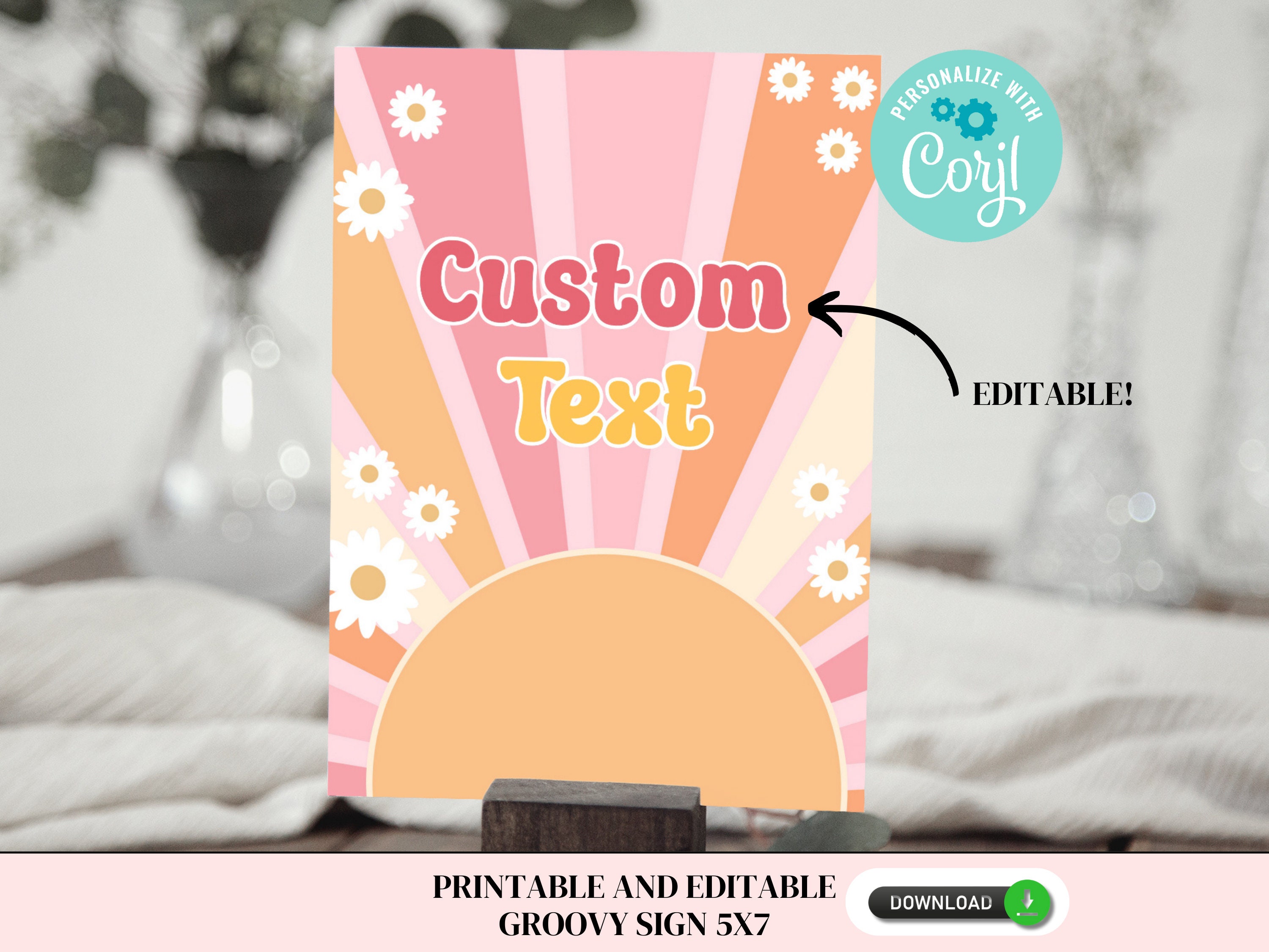 Editable and Printable Groovy Sign 5x7 Custom Text, Retro Birthday ...
