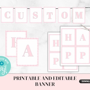 Printable and Editable Banner in Pink Gingham, Farm Party, Girly, Baby ...