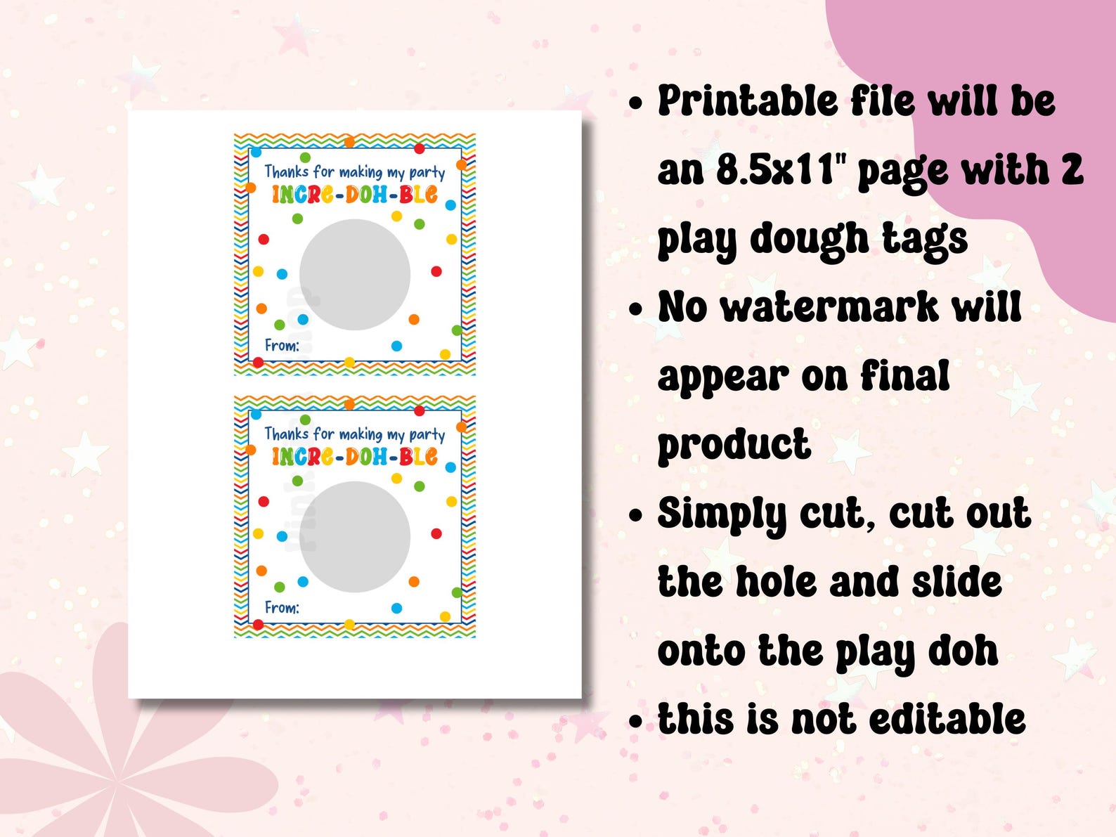 Play Dough Gift Tag | Printable Play Dough Tag | Birthday Favor Tag ...