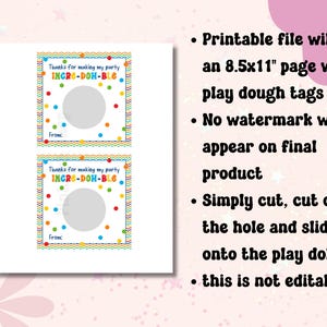 Play Dough Gift Tag | Printable Play Dough Tag | Birthday Favor Tag ...