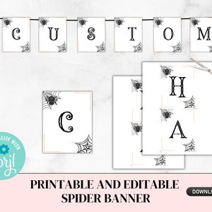 Editable and Printable Spider Halloween Banner for Birthday Party, Baby ...