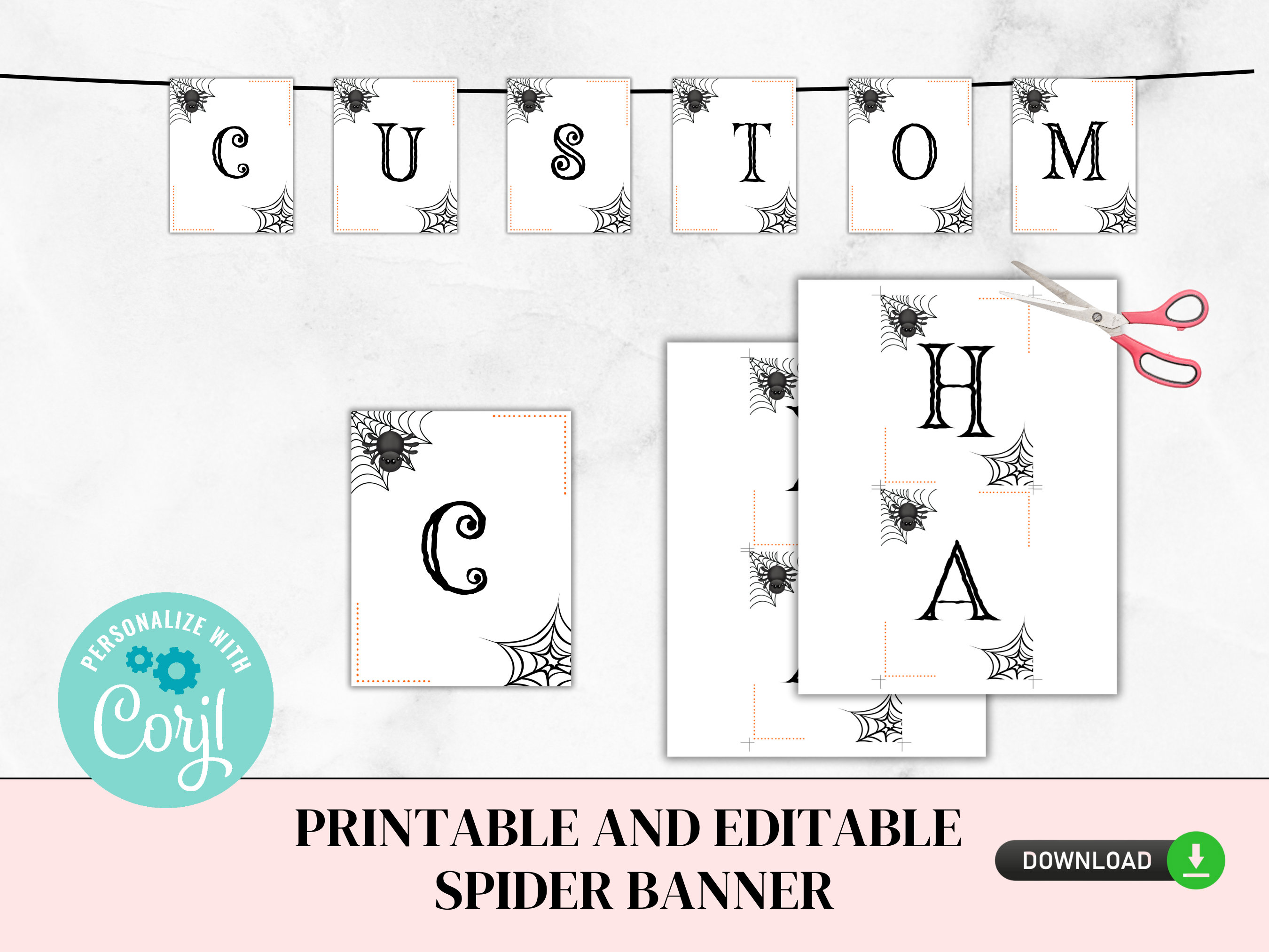 Editable and Printable Spider Halloween Banner for Birthday Party, Baby ...