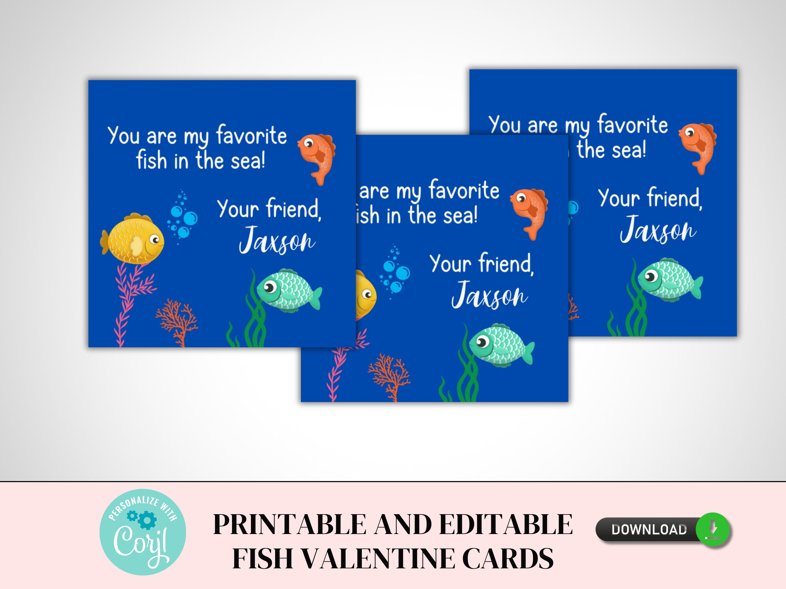 Fishing Valentines Tag- Printable and Editable -valentines Day Card ...