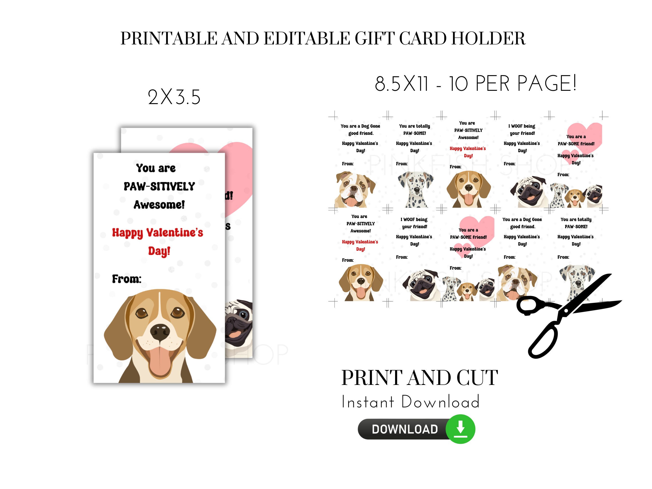 Dog Valentine's Day Tag- Printable - 5 Designs Valentines Day Card ...