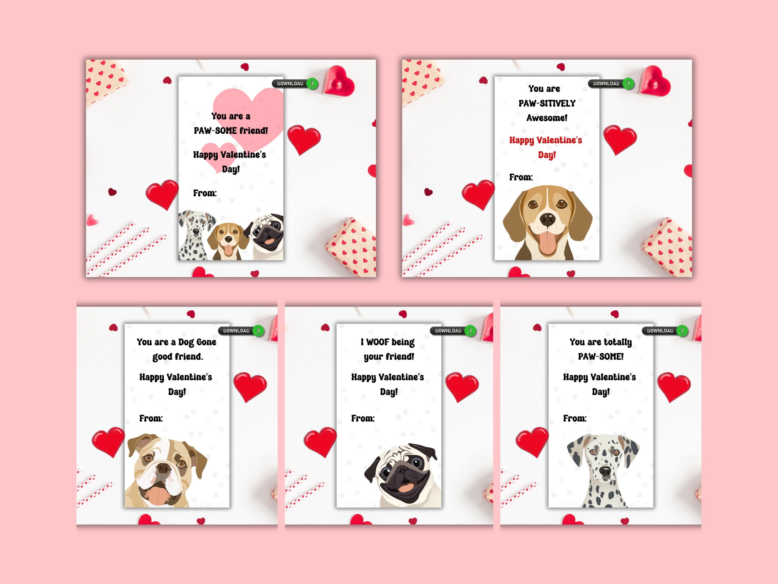 Dog Valentine's Day Tag- Printable - 5 Designs Valentines Day Card ...