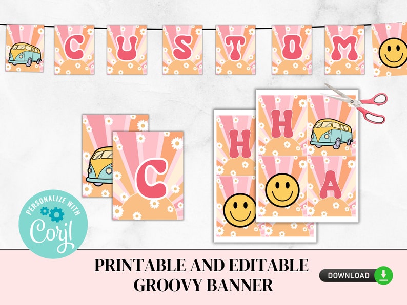 Editable and Printable Groovy Banner for Birthday Party, Five is Vibe ...
