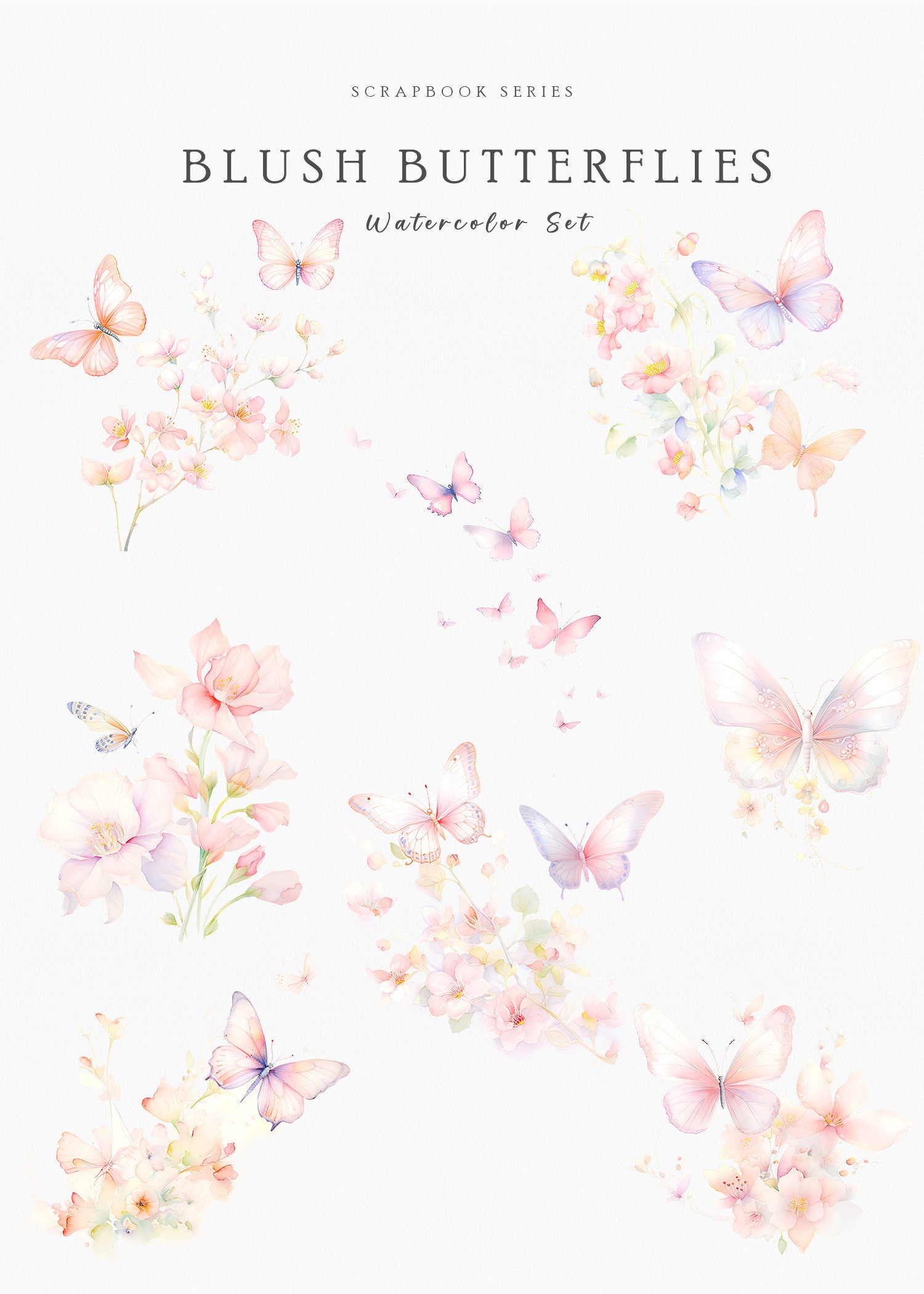 Watercolor Butterflies Clipart, Watercolor Floral Clipart, Stickers ...