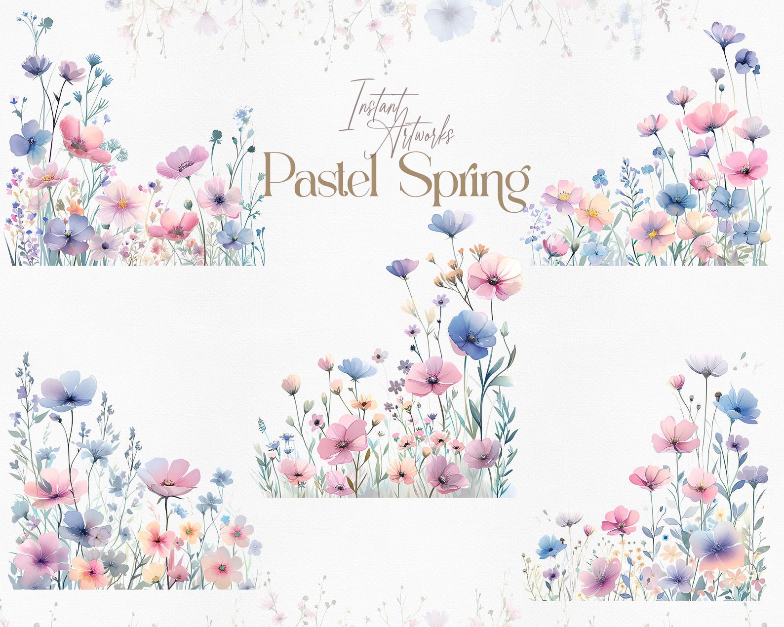 Pastel Watercolor Floral Clipart, Wildflowers Floral Clipart, Floral ...
