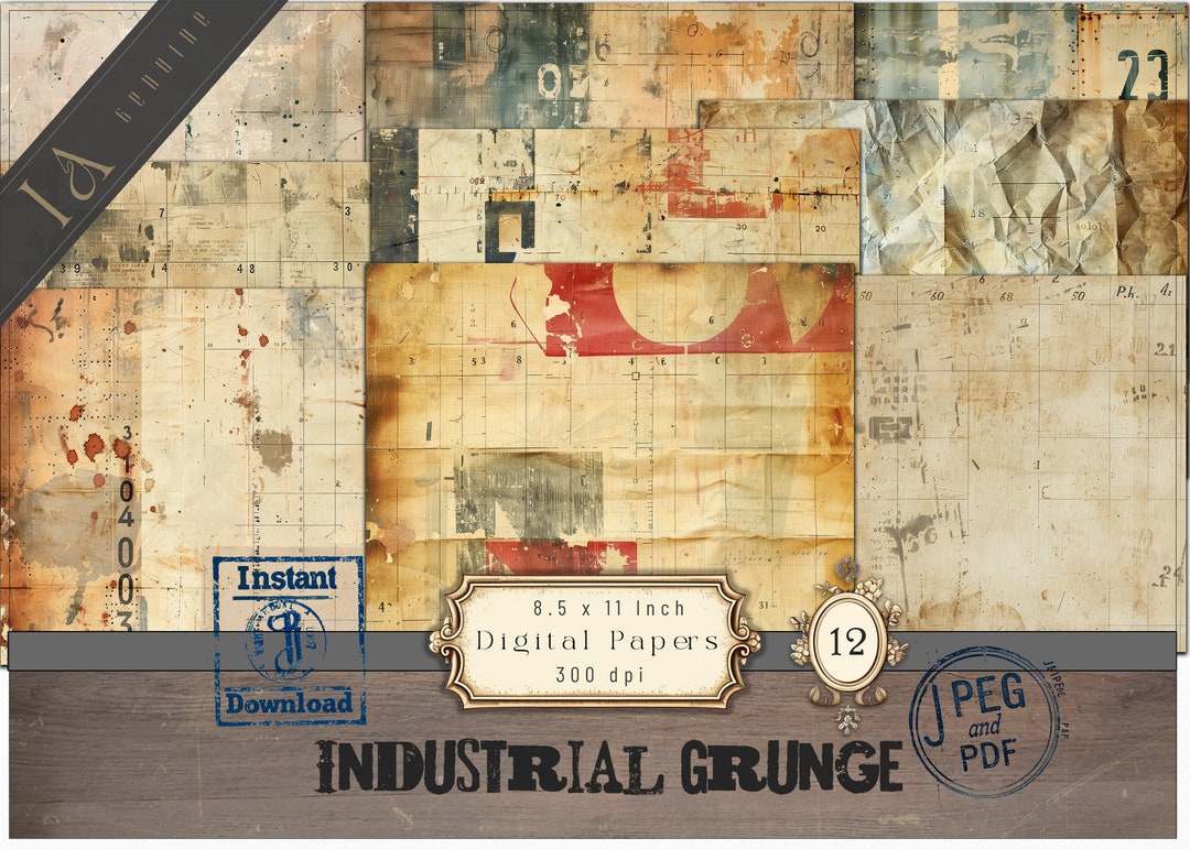 Grunge Digital Paper Pack | Industrial Vintage Textures (JPEG & PDF) - Etsy