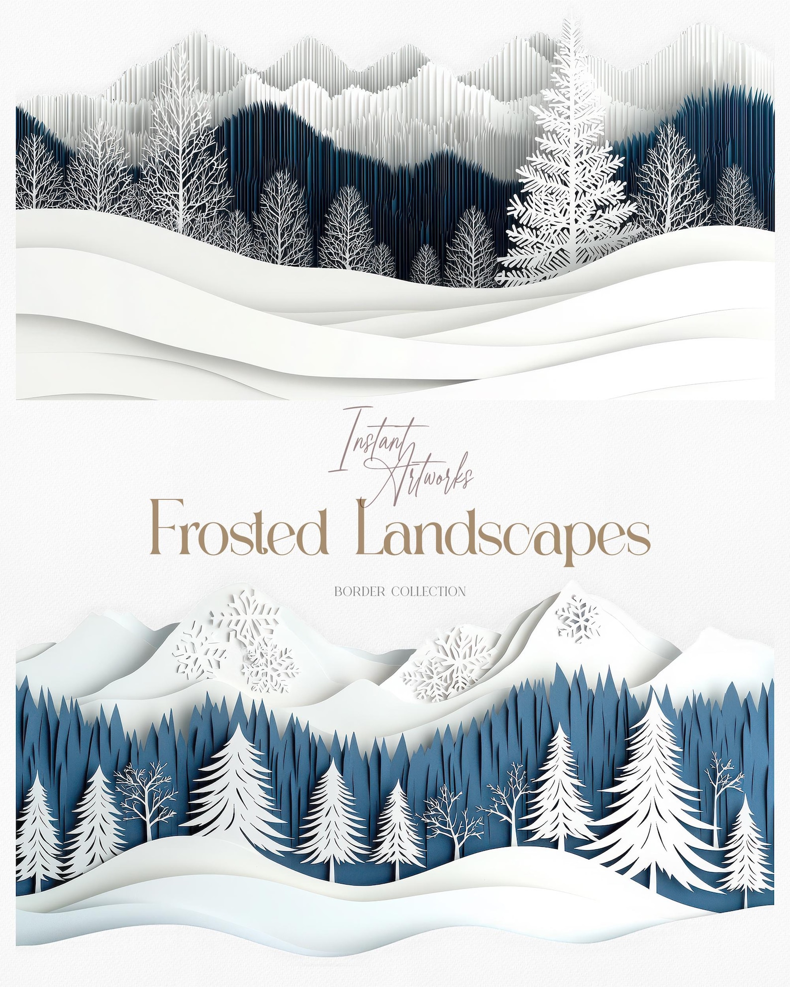 Winter Forest Clipart Borders - Snowy Landscape Digital Download for ...