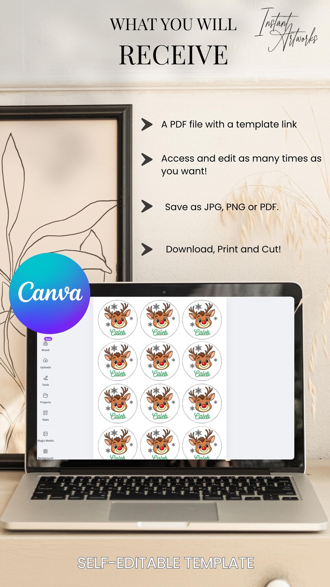 Editable Reindeer Christmas Name Tags | Printable Holiday Stickers ...