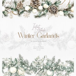Winter Garland Clipart Set | Seamless Pinecone, Foliage PNG (digital ...
