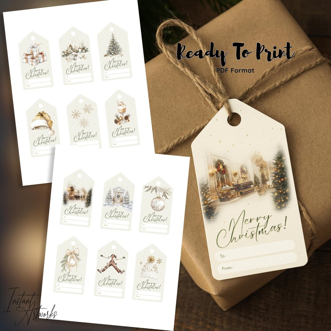 Printable Christmas Gift Tags, Vintage Holiday Tags, Ready to Print ...