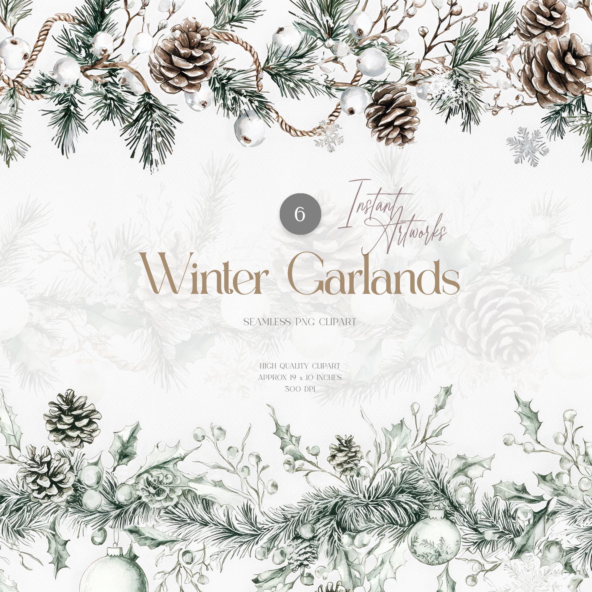 Winter Garland Clipart Set | Seamless Pinecone, Foliage PNG (digital ...