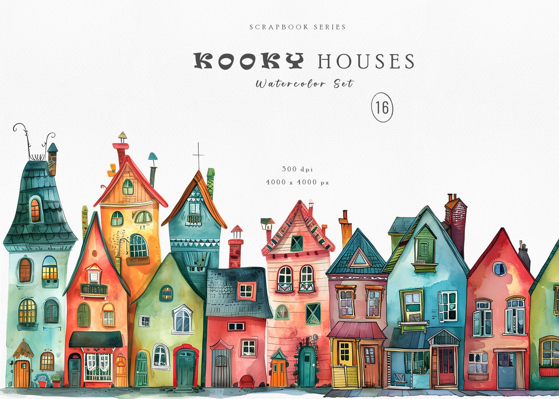 Watercolor Houses Clipart Set - Colorful Buildings for Scrapbooking ...