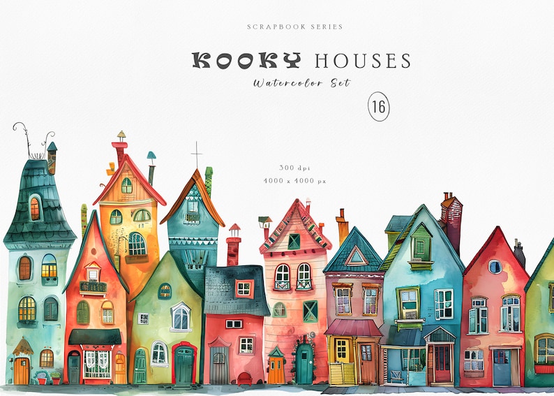 Watercolor Houses Clipart Set - Colorful Buildings for Scrapbooking ...