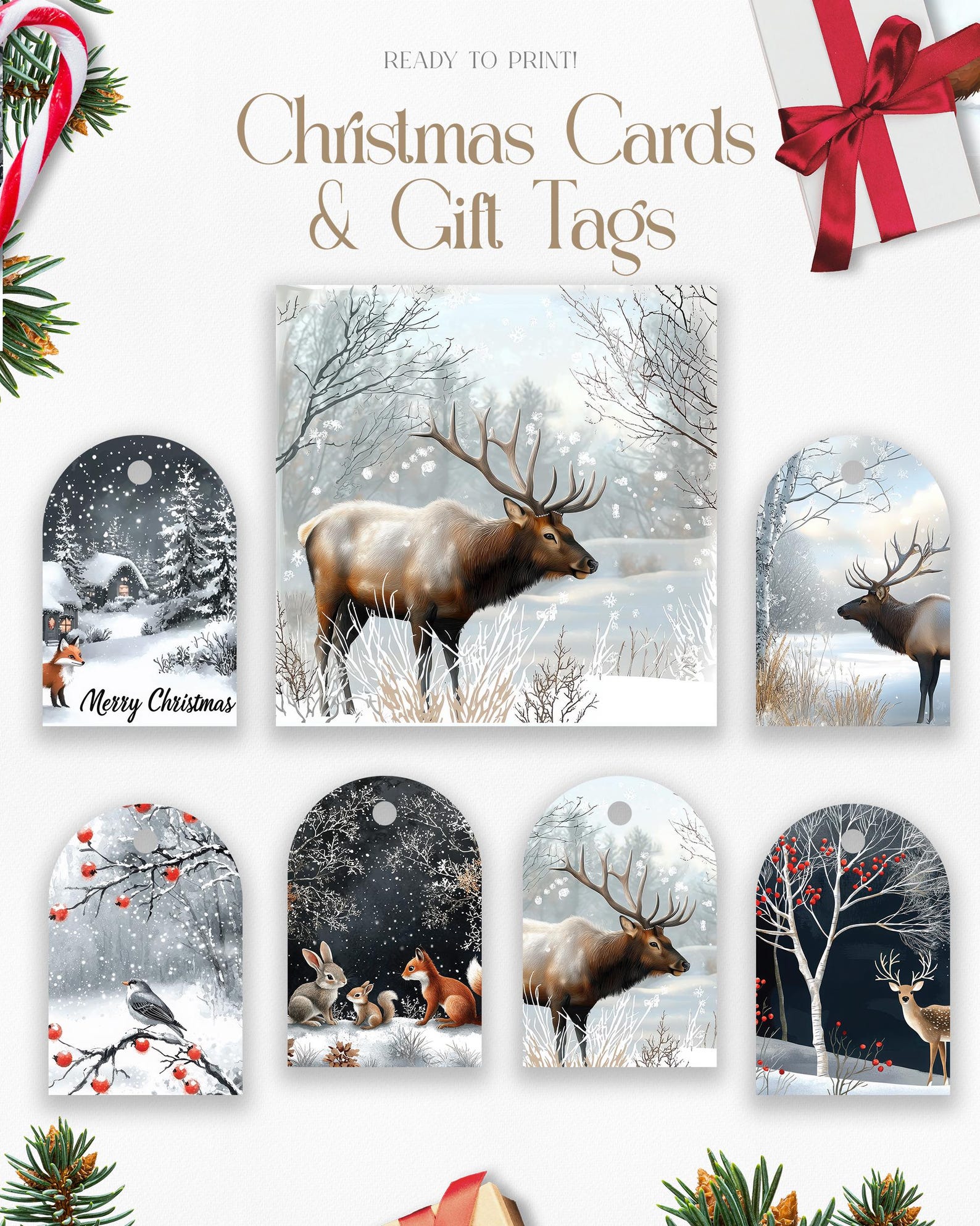 Printable Christmas Cards and Gift Tags, Holiday Cards, Holiday Tags ...