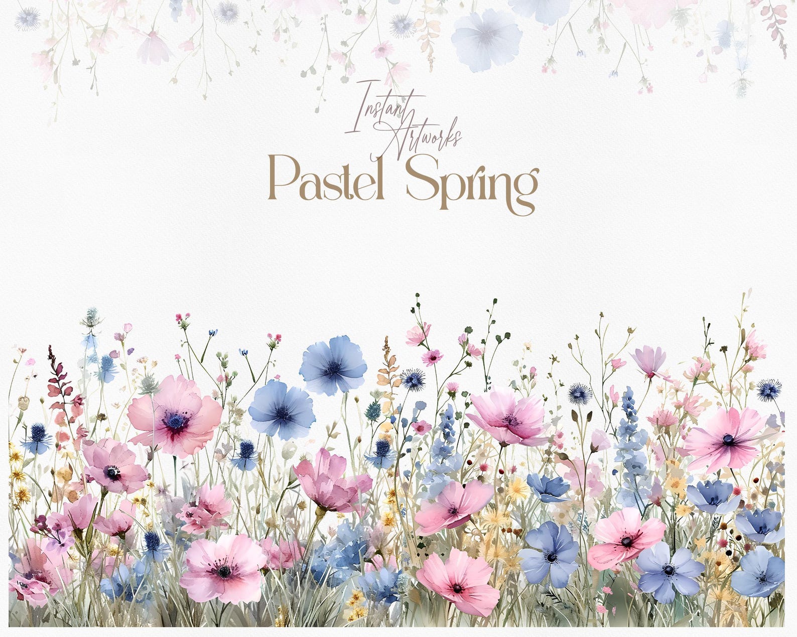 Pastel Watercolor Floral Clipart, Wildflowers Floral Clipart, Floral ...