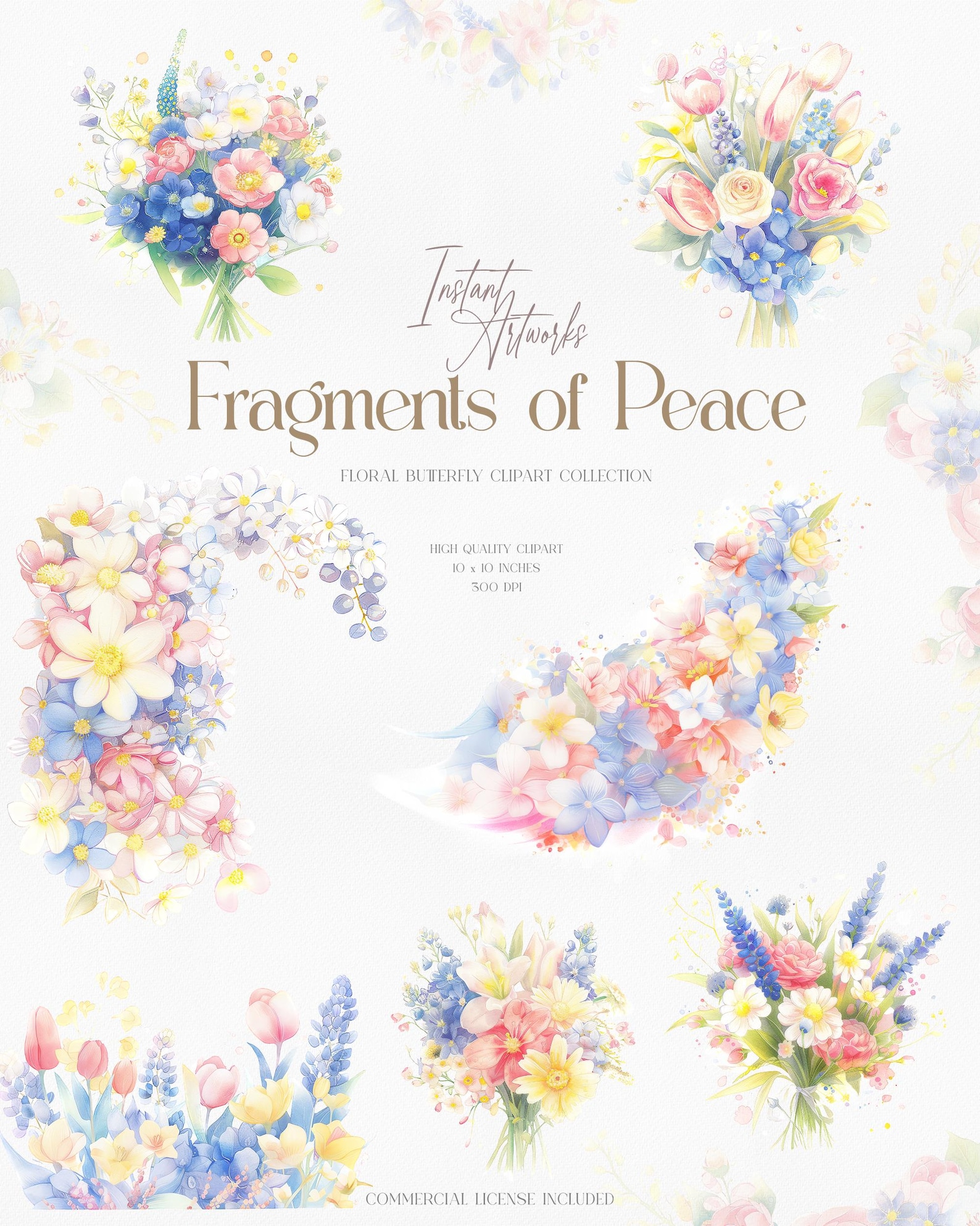 Watercolor Floral Clipart, Watercolor Butterflies Clipart, Spring ...